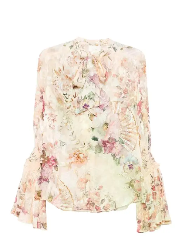 Camilla Floral-print Jacquard Blouse - Neutrals