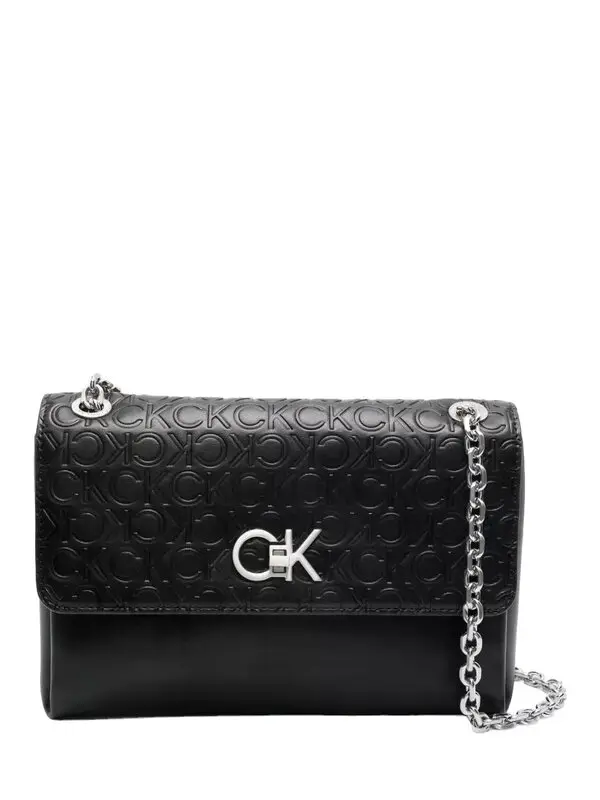 Calvin Klein Logo-debossed Faux Leather Shoulder Bag - Black