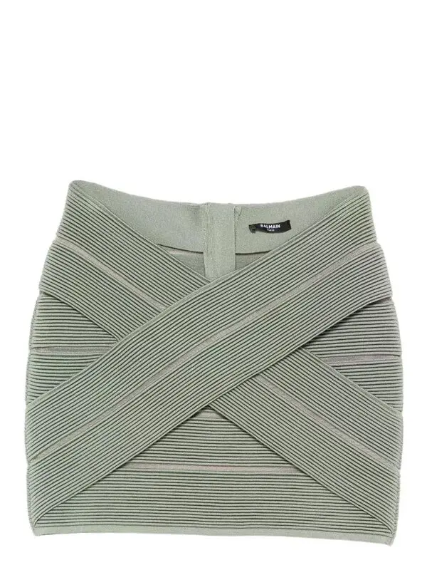 Balmain Crossover Knitted Skirt - Green