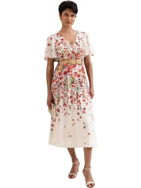PHASE EIGHT Floral V-neck Midi Dress - Cream
