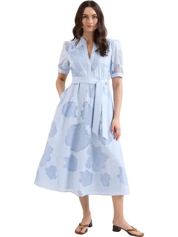PHASE EIGHT Belted Floral Embroidered Midi Dress - Blue