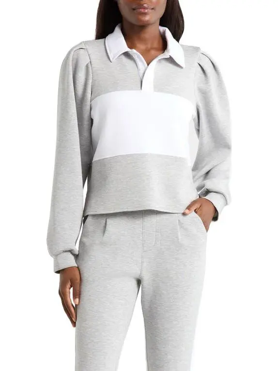 MPG Colorblock Puff Sleeve Rugby Shirt - Htr Concrete/brilliant White
