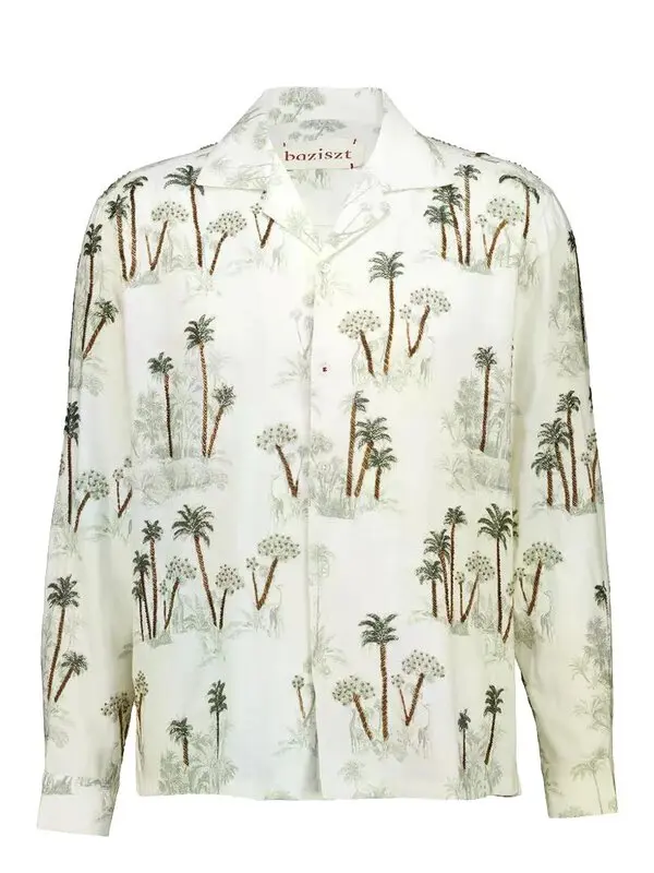 BAZISZT Rico Bead-embellished Palm-tree Shirt - Neutrals