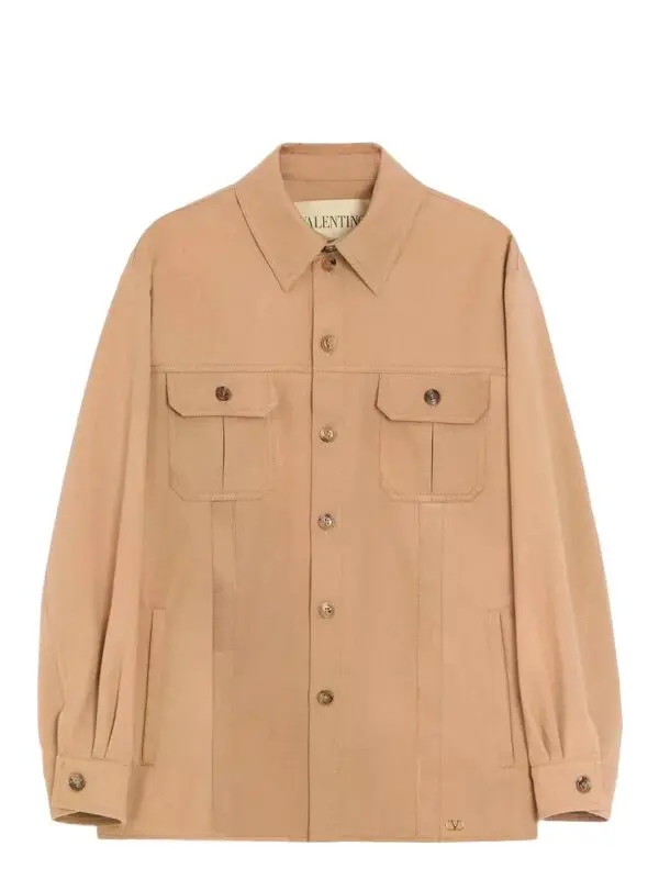 Valentino Garavani Cotton Gabardine Shirt Jacket With Vlogo - Brown