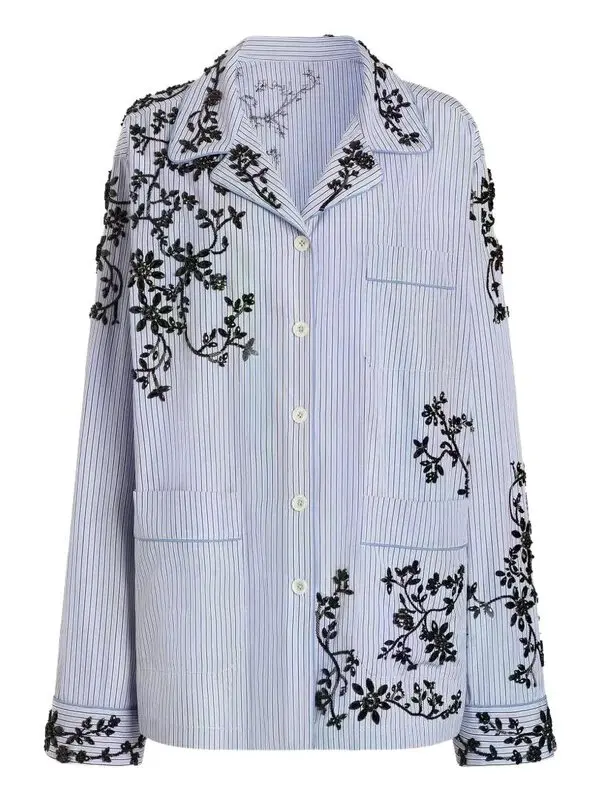 Dolce & Gabbana Cotton Shirt With Floral Embroidery - Blue