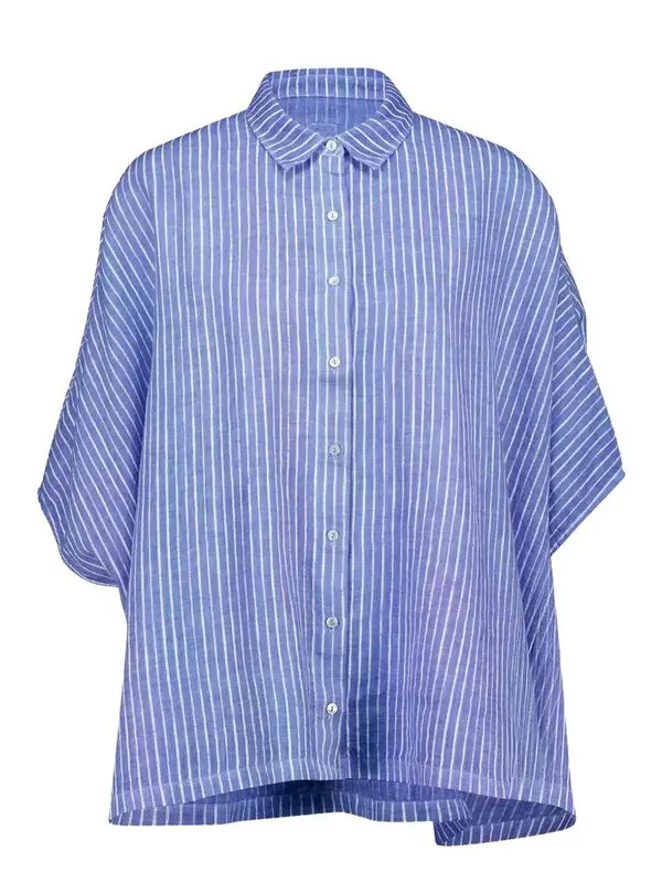 120% Lino Striped Linen Shirt - Blue