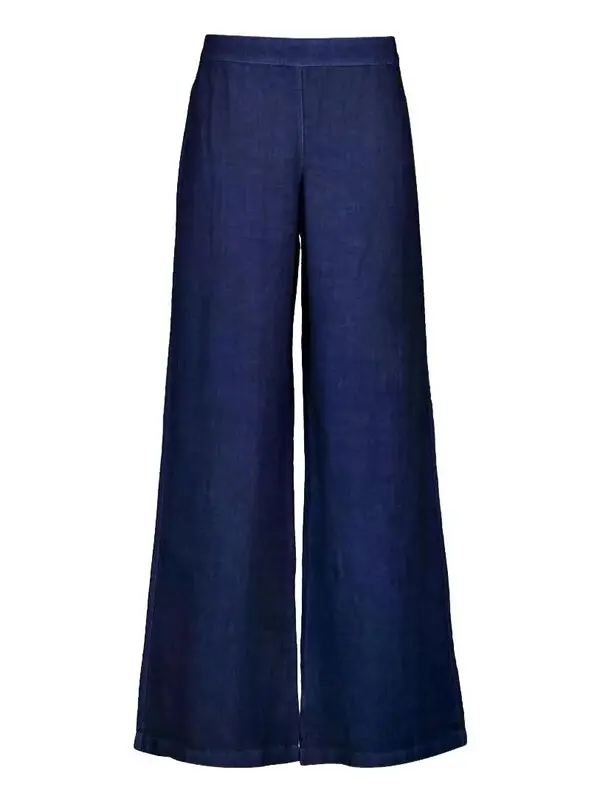 120% Lino Wide-leg Linen Palazzo Trousers - Blue