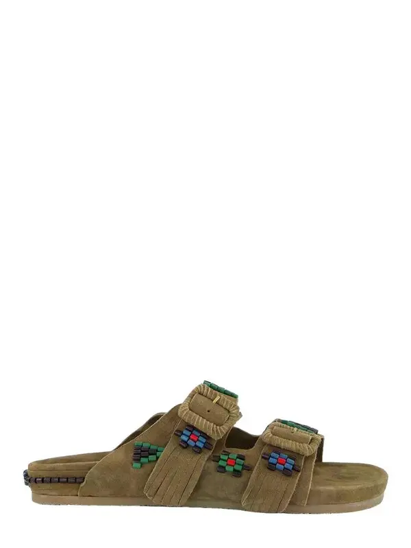 BAZISZT Sambla Bead-embellished Flat Sandals - Green