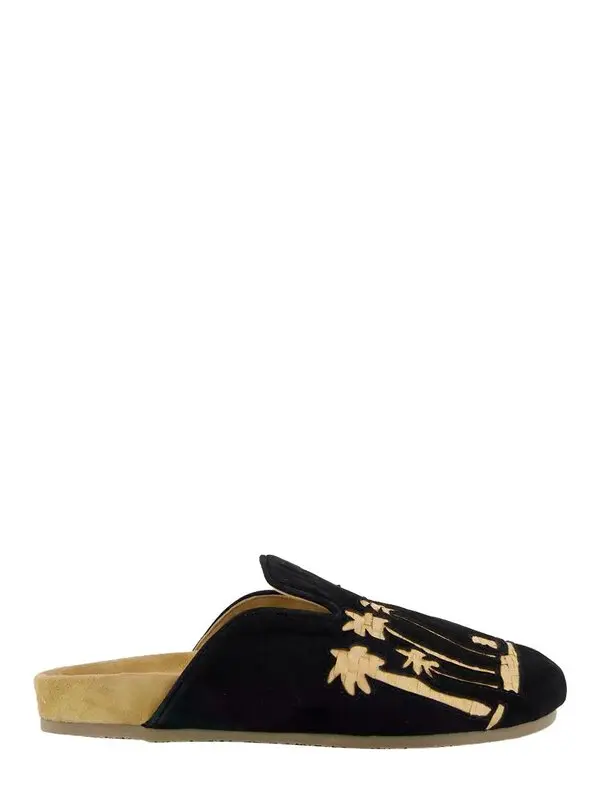 BAZISZT Palm-tree Suede Slippers - Black
