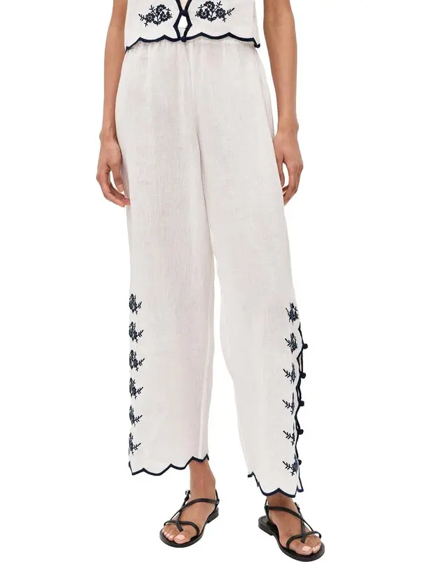 Cami Nyc Madrid Embroidered Linen Pants - Macadamia