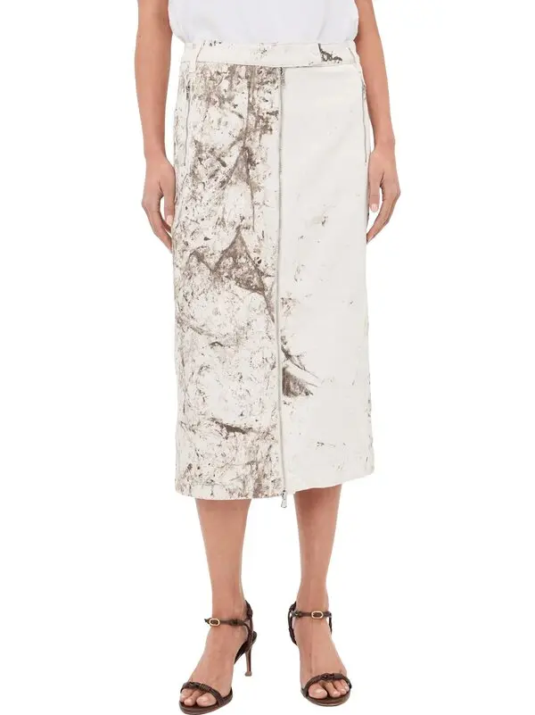 Tibi Calcimin Denim Midi Trouser Skirt - Ivory Multi