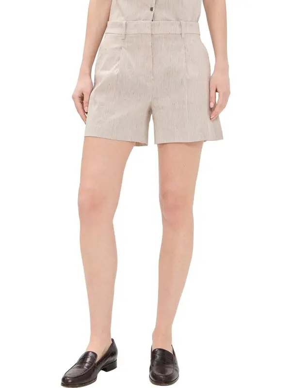 Theory Striped Pleated Shorts - Cognac Multi