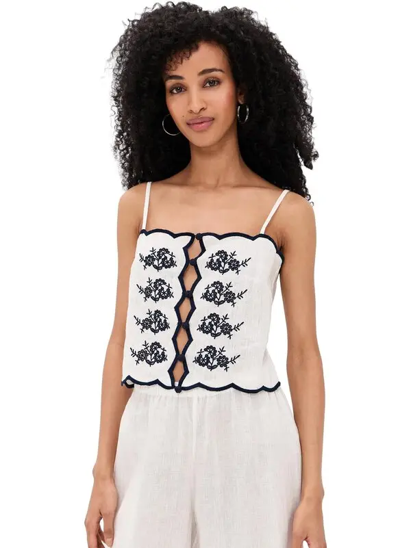 Cami Nyc Nazare Embroidered Linen Camisole - Macadamia