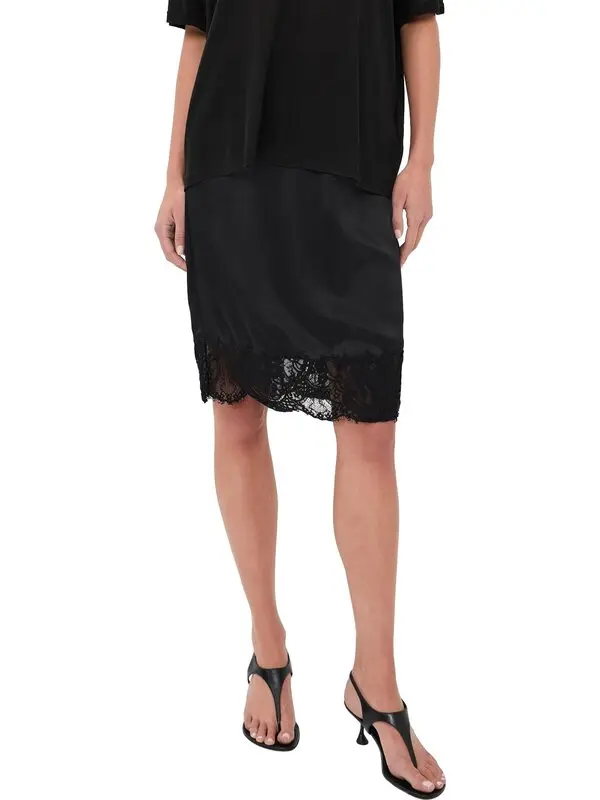 Co Lace Trim Silk Slip Skirt - Black
