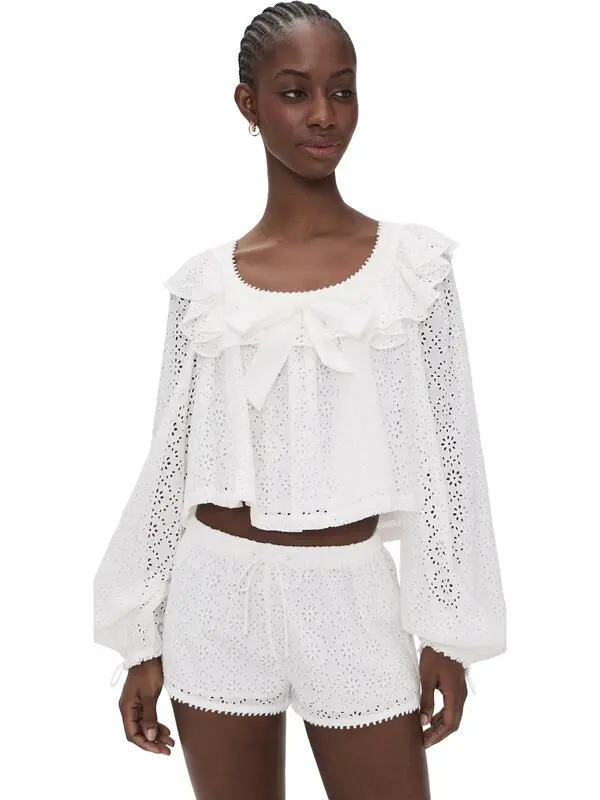 For Love & Lemons Willa Eyelet Top - White