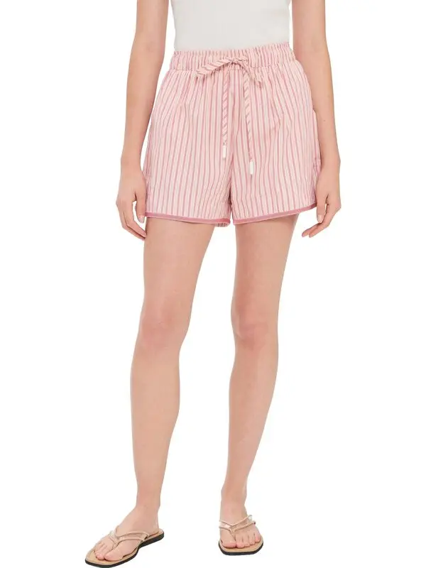 LITTLE LIES Harbor Striped Poplin Shorts - Pink Stripe