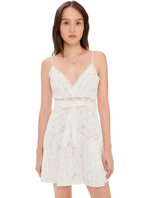 LoveShackFancy Sibelle Floral-embroidered Mini Dress - Sunbleached Meadow