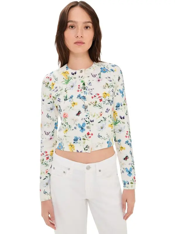 Alice + Olivia Carson Printed Cardigan - Twisting Vines Off White