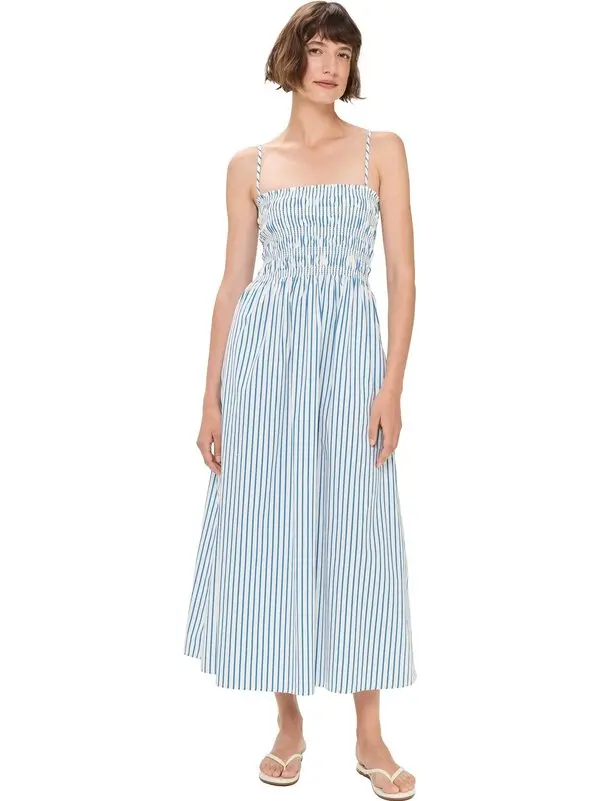 PISTOLA Bianca Smocked Poplin Dress - Blue White Stripe