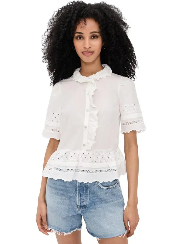 Rails Keeta Floral Embroidered Top - White