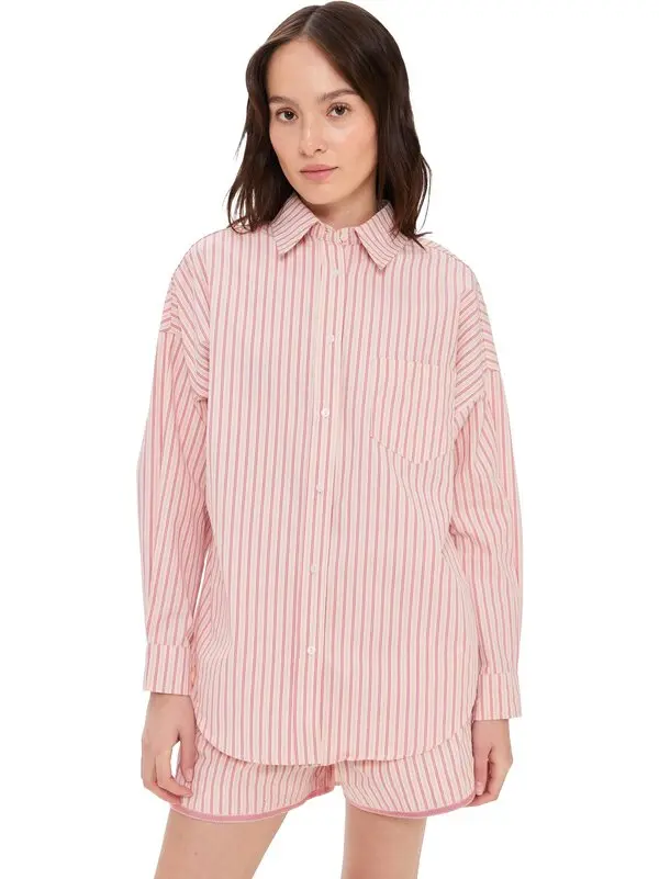 LITTLE LIES Striped Poplin Harbor Shirt - Pink Stripe