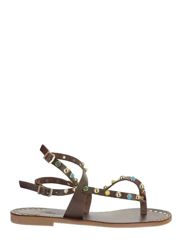 KIMAI Embellished Leather Sandals - Brown