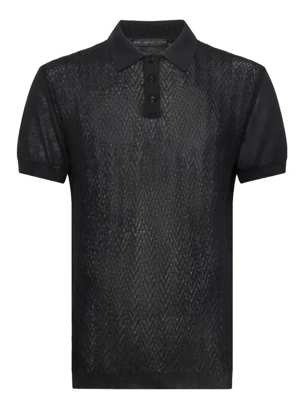 LOW BRAND Chevron-knit Polo Shirt - Black