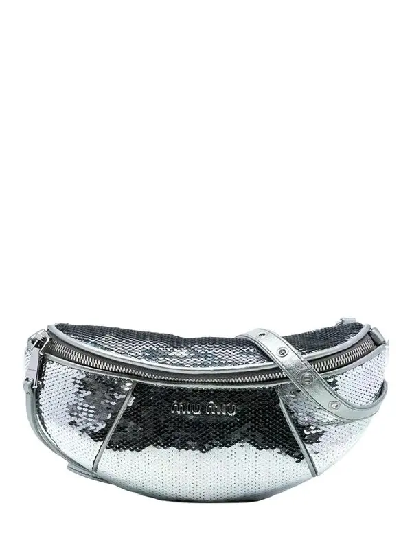 Miu Miu Metallic Sequin Embellished Belt Bag - Silver