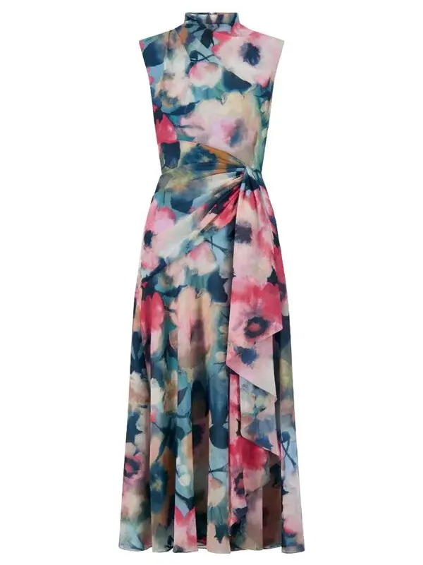 Lela Rose Floral-print Draped Dress - Blue