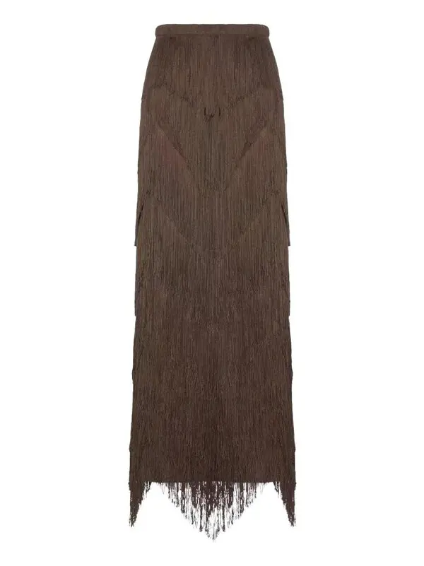 BLESS Dara Fringe-trimmed Maxi Skirt - Brown