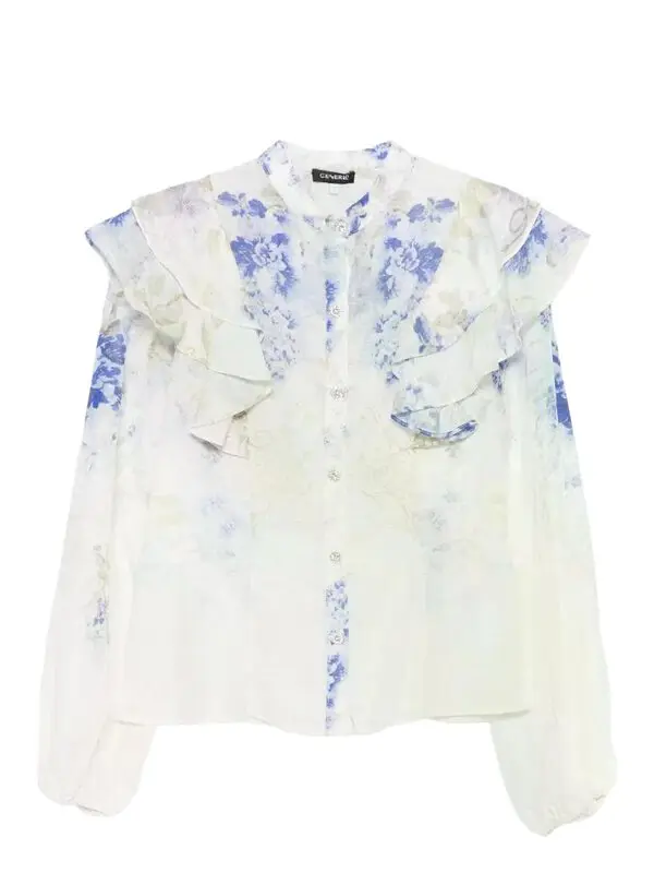 CENERE GB Floral-print Ruffled Blouse - White