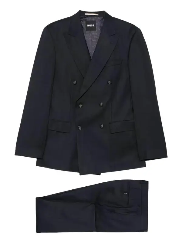 BOSS Double-breasted Virgin Wool Suit - Blue