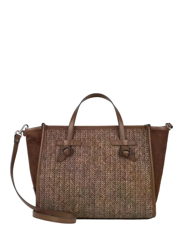 GIANNI CHIARINI Miss Marcella Woven Suede-panel Tote Bag - Brown