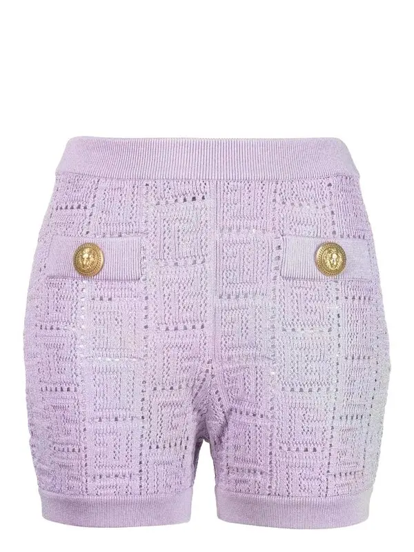 Balmain Monogram Mesh Knitted Shorts - Purple