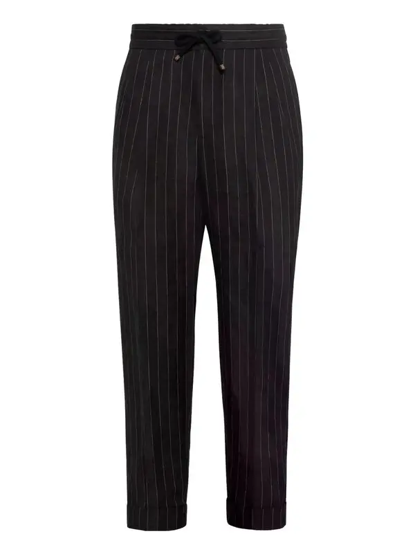 Brunello Cucinelli Striped Linen Trousers - Black