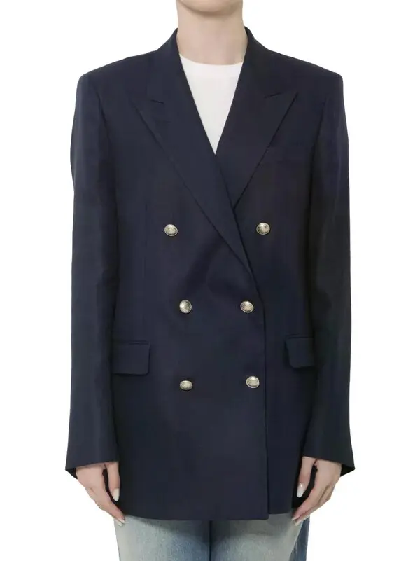 Tagliatore Linen Double-breasted Jacket - Blue