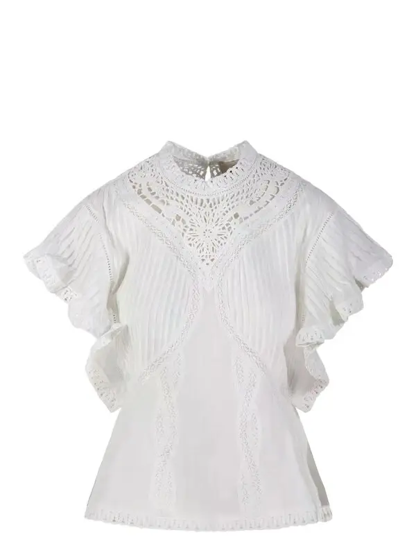 Farm Rio Lace-embroidered Pleated Top - White