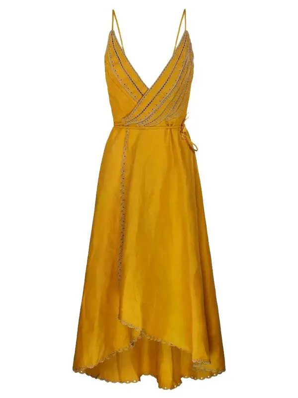 Farm Rio Eyelet-embellished Wrap Dress - Yellow