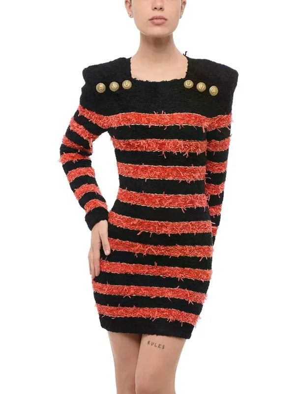 Balmain Striped Button-detailed Dress - Red