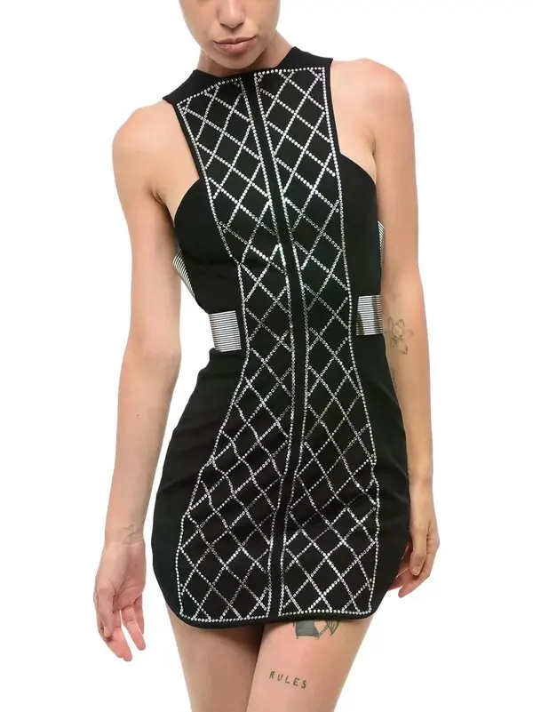 Balmain Rhinestone-embellished Zip-front Mini Dress - Black