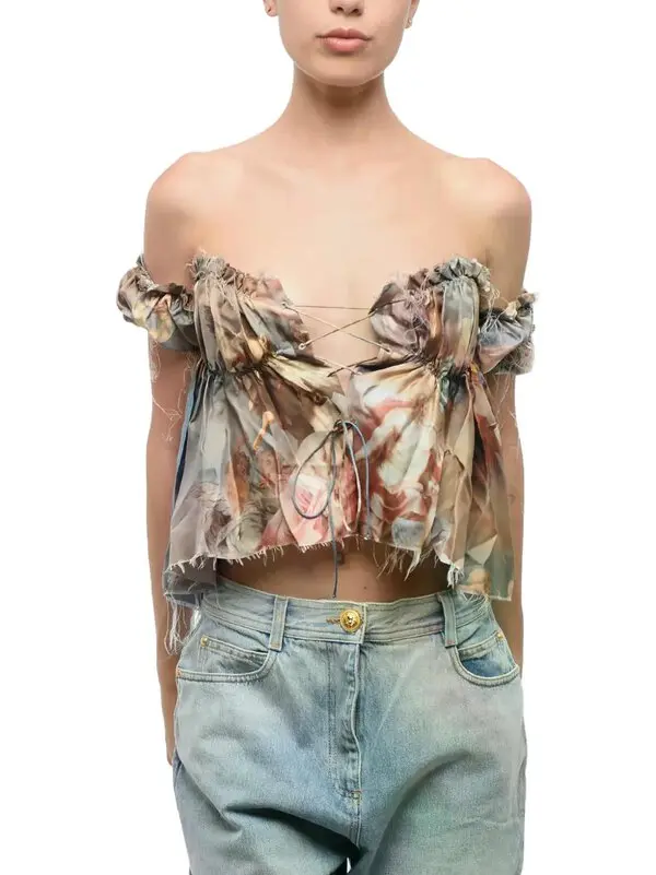 Balmain Printed Lace-up Top - Multicolour