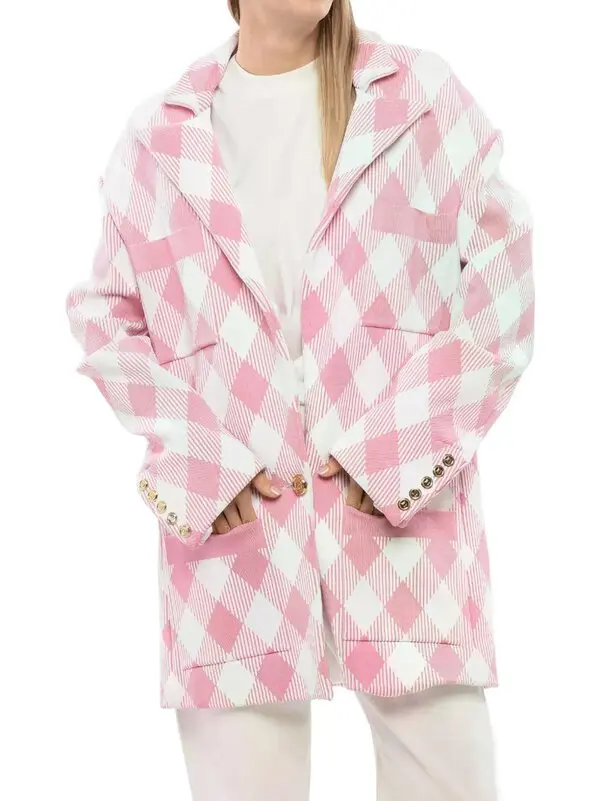 Balmain Checked Oversized Coat - Pink