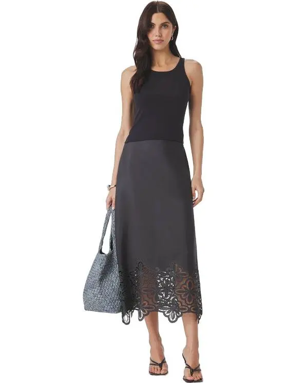 Splendid Eyelet Lace Hem Midi Skirt - Black