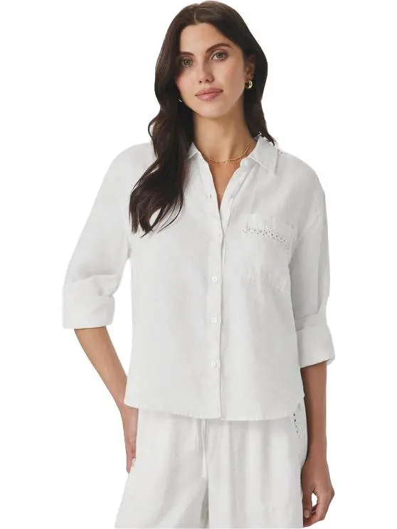 Splendid Stella Linen Trim Button Down - White