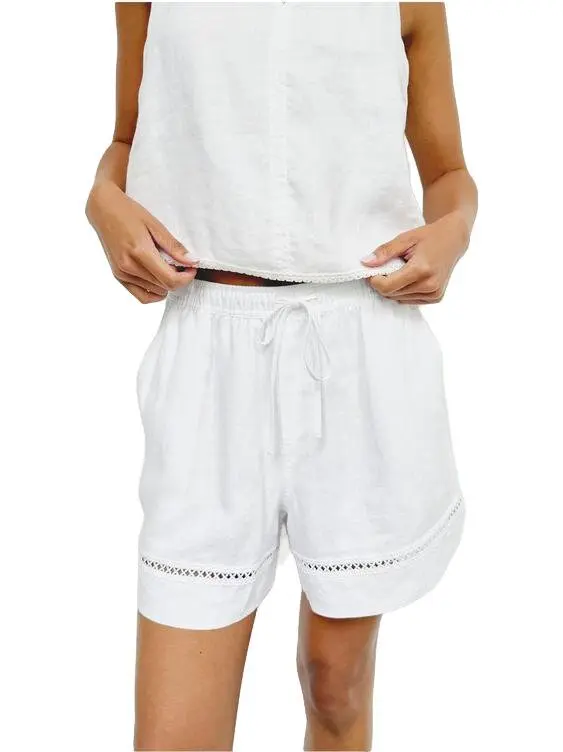 Splendid Stella Linen Trim Short - White