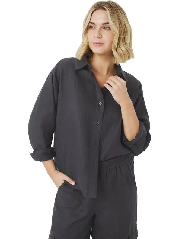 Splendid Stella Linen Button-down - Black