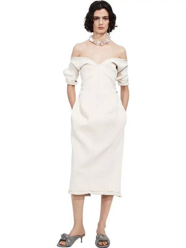 Bottega Veneta Double Crepe Midi Dress - Chalk