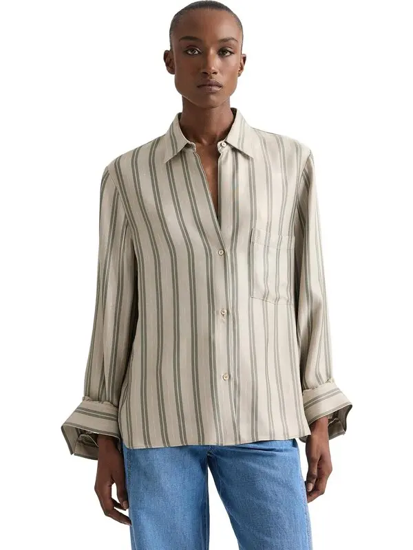 TWP Next Morning Fluid Regency Stripe Shirt - Ivory/green