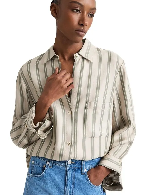 TWP Fluid Regency Stripe Shirt - Ivory/green