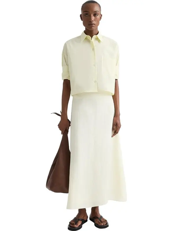 TWP A-line Linen Shirting Skirt - Glass Green